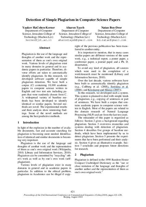 Pdf Detection Of Simple Plagiarism In Computer Science Papers