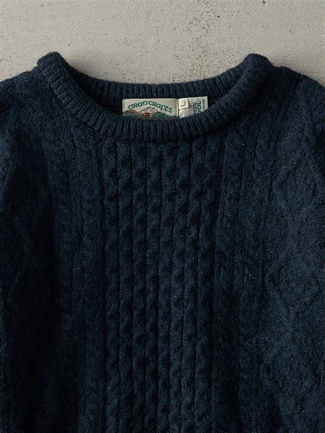 Vintage 80s Navy Blue Chunky Cable Knit Pullover M Rebalance Vintage