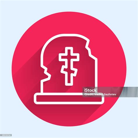 長い影で隔離された墓石のアイコンが付いた白い線の墓赤い丸ボタンベクトル アイコンのベクターアート素材や画像を多数ご用意 アイコン