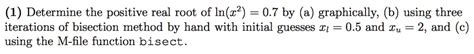 Hint Use Matlab 1 Determine The Positive Real Root Of Lnx2 07 By A Graphically B Using Three