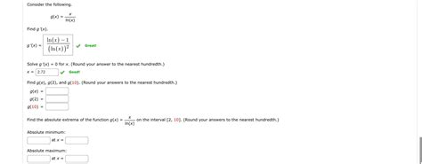 Solved Consider The Following G X Ln X X Find G X Chegg Com