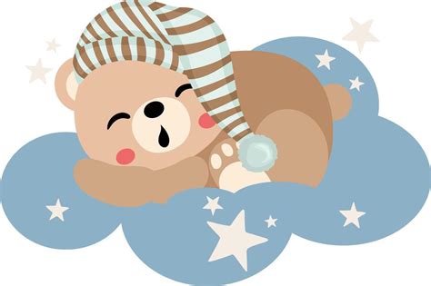 Cute Teddy Bear Sleeping On Blue Cloud 44163114 Vector Art At Vecteezy