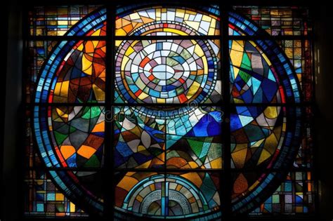 Stained Glass Window With Mosaic Of Geometric Shapes And Colors Stock