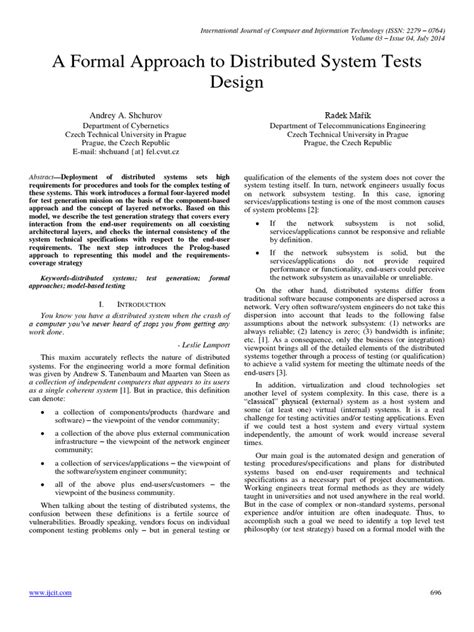 A Formal Approach To Distributed System Tests Pdf System