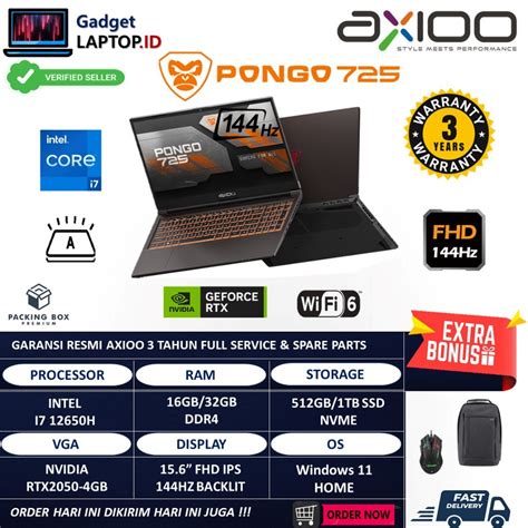 Jual LAPTOP GAMING AXIOO PONGO 725 INTEL I7 12650H 32GB 1TB RTX2050 4GB