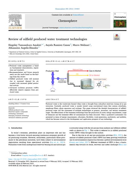 Review Of Oilfield Produced Water Technologies Pdf Petroleum