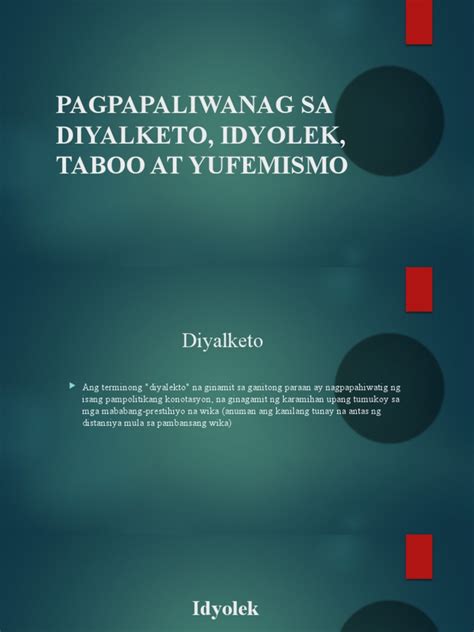 Pagpapaliwanag Sa Diyalketo Idyolek Taboo At Pdf