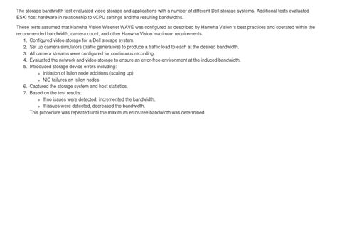 Storage Bandwidth And Configuration Test Sizing Guide—dell Storage With Hanwha Vision Wisenet