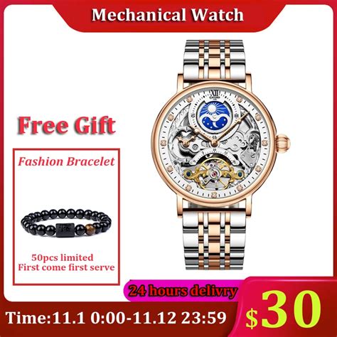 Kinyued Pulseira De Aço Inoxidável Relógio Masculino Luxo Esqueleto