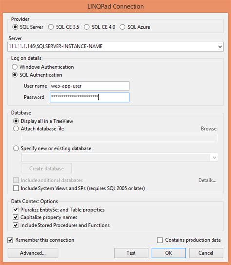 Connect Linqpad To Remote Server Stack Overflow