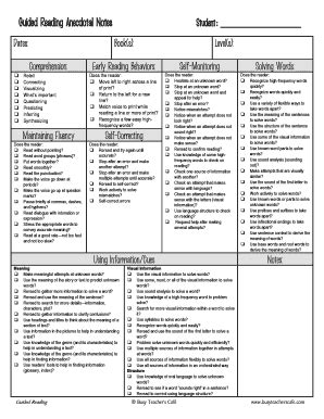 Guided Reading Anecdotal Notes Template Fill Online Printable