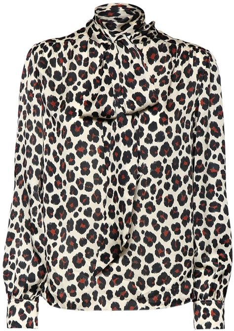 Saint Laurent Leopard Print Silk Satin Shirt Wbow Shopstyle Tops