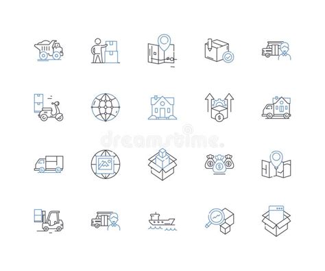 Material Handling Line Icons Collection Forklift Pallets Conveyors