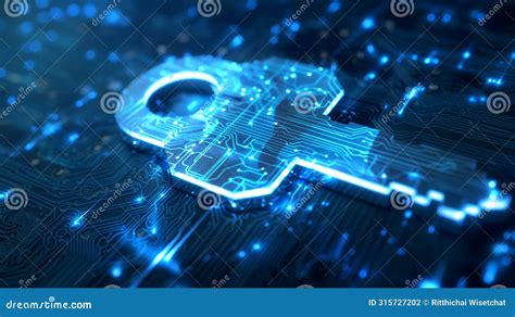 A Digital Key Silhouette On A Circuit Board Representing Cybersecurity And Encryption Stock