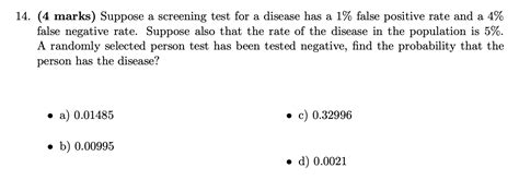 solved 4 ﻿marks ﻿suppose a screening test for a disease