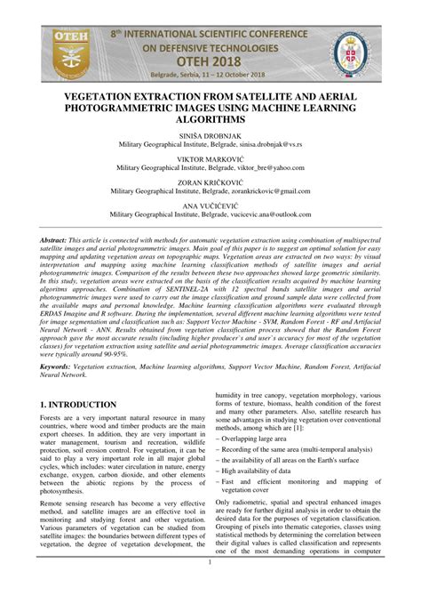 PDF VEGETATION EXTRACTION FROM SATELLITE AND AERIAL PHOTOGRAMMETRIC IMAGES USING MACHINE