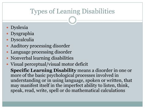SOLUTION Types Of Learning Disabilities Presentation Studypool