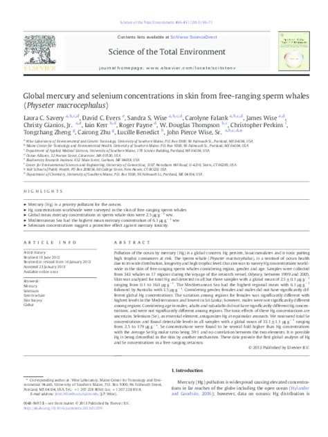 Pdf Global Mercury And Selenium Concentrations In Skin From Free Ranging Sperm Whales