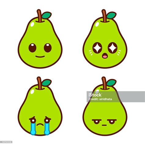 귀여운 배 스티커 세트 경외감에 대한 스톡 벡터 아트 및 기타 이미지 경외감 과일 귀여운 Istock
