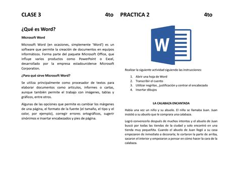 Clase 3 Y Practica 2 4 CLASE 3 4to PRACTICA 2 4to Qué es Word Microsoft Word Microsoft