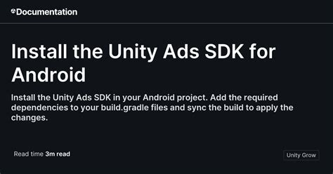 install the unity ads sdk for android unity grow