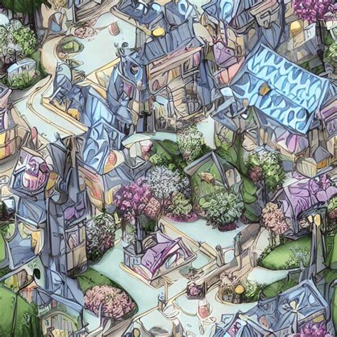 Download Colorful Illustration Of An Imaginary Town Patterns Online