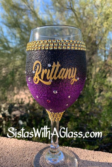 Personalized Name Only Glitter Wine Glass Glitter Wine Glass Bling