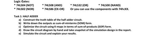 Solved Task 1 Half Adder A Construct The Truth Table Of