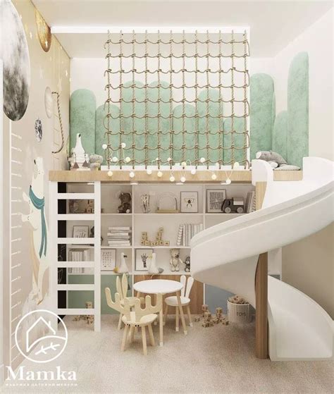 Современный дизайн игровой комнаты для ребенка пространство со спортивным уголком и зоной для