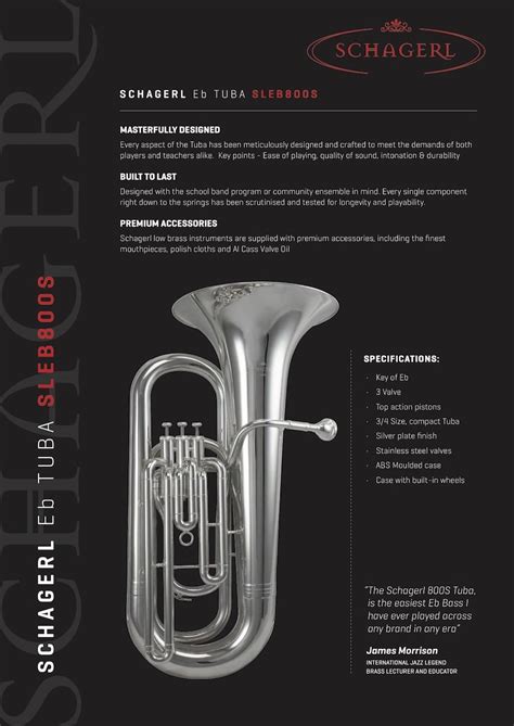 Schagerl 800s 3 Valve Compact 34 Eb Tuba Silver Plated Finish