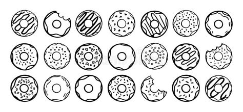 Doodle Donuts Set Hand Drawn Outline Donut Icons Collection Of Cute