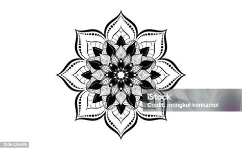 흑백 벡터 꽃 만다라 휴식 패턴 흰색 배경 손으로 그린 패턴 개념 명상과 휴식 독특한 디자인만다라의 원 패턴 꽃잎 꽃 0명에 대한 스톡 벡터 아트 및 기타 이미지 Istock