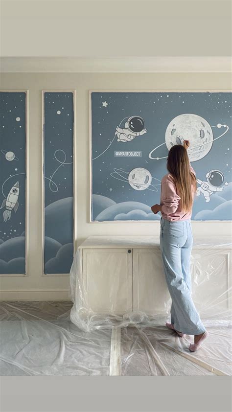 дизайн стены детской космос и космонавты роспись стены - design idea ...