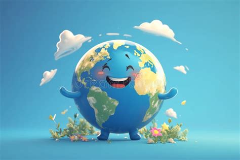 Planet Happiness Earth Character With A Cheerful Smile For Earth Day