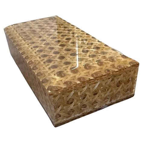 Vintage Rectangular Box In Plexiglass And Vienna Straw By Eldorado For