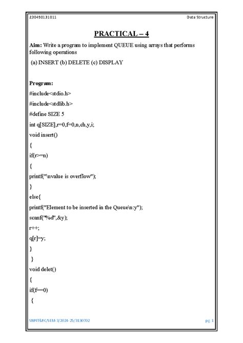 Practicle 4 Practical 4 Aim Write A Program To Implement Queue