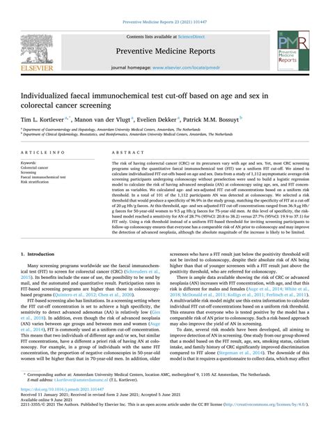Pdf Individualized Faecal Immunochemical Test Cut Off Based On Age