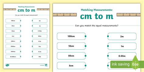 Matching Measurements Cm To M Activity Sheet Twinkl