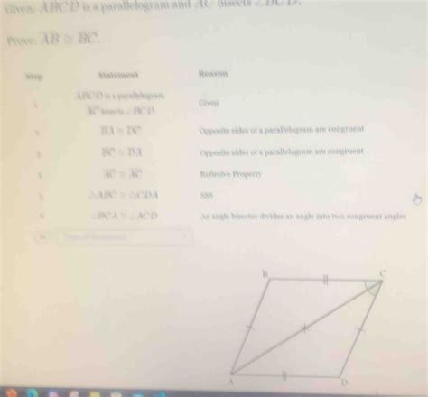 Solved Given Abcd Is A Parallelogram And Ac Bisects Cdcd Prove