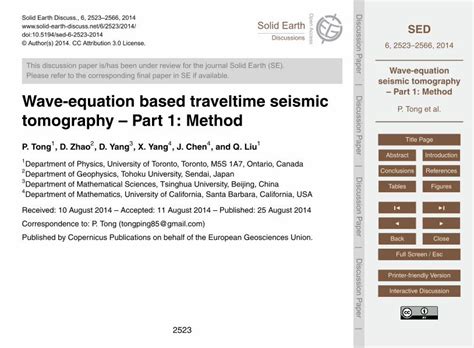 Pdf Wave Equation Seismic Tomography Part 1 Method Dokumen Tips