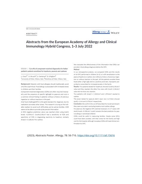 Pdf Cut Offs Of Component Resolved Diagnostics For Italian Pediatric