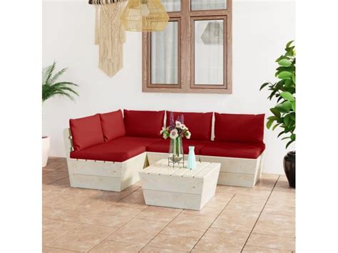 Muebles De Jardín De Palets 5 Piezas Y Cojines Madera De Abeto