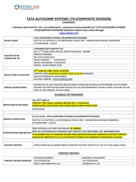 Tata Autocomp Composite Div Dt 23rd June 23 Pantnagar Pdf Auction