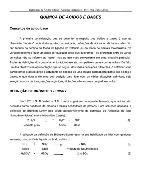 química de ácidos e bases Departamento de Química da UFMG