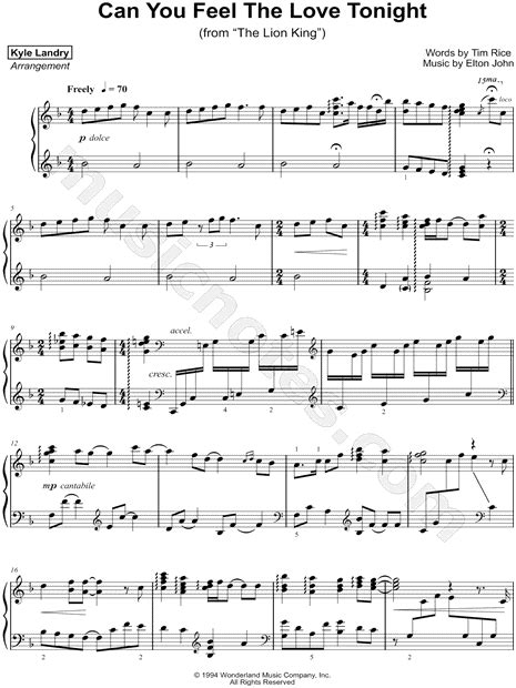 Kyle Landry Can You Feel The Love Tonight Sheet Music Piano Solo In