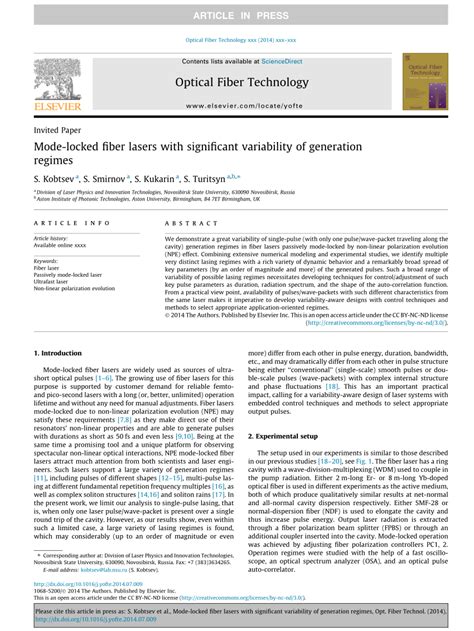 Pdf Mode Locked Fiber Lasers With Significant Variability Of