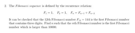 Solved The Fibonacci Sequence Is Defined By The Chegg Com