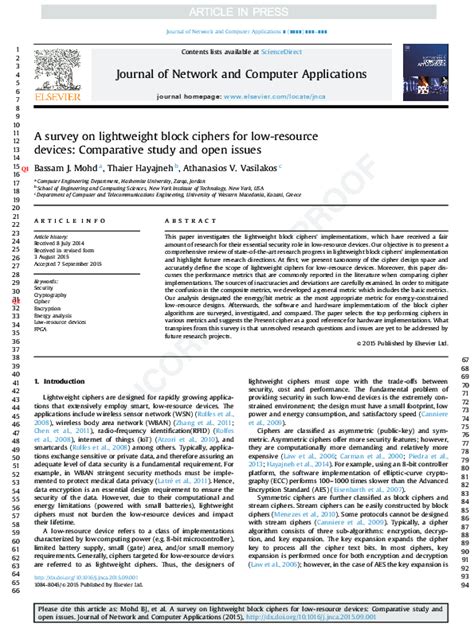 Pdf A Survey On Lightweight Block Ciphers For Low Resource Devices