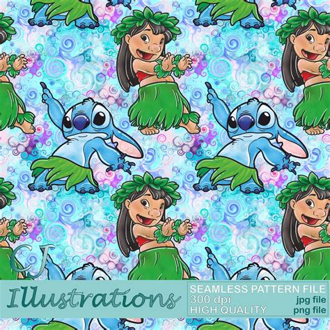 Cute Lilo And Stitch Seamless Pattern Digital Download Etsy