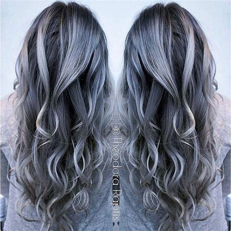 Ice Blue Highlights In Black Hair Hair Color Ideas Gray Silver Ombre